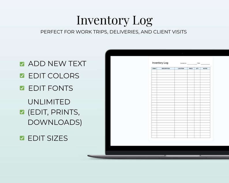 Editable Inventory Tracker | Inventory Log Sheet for Small Business ...