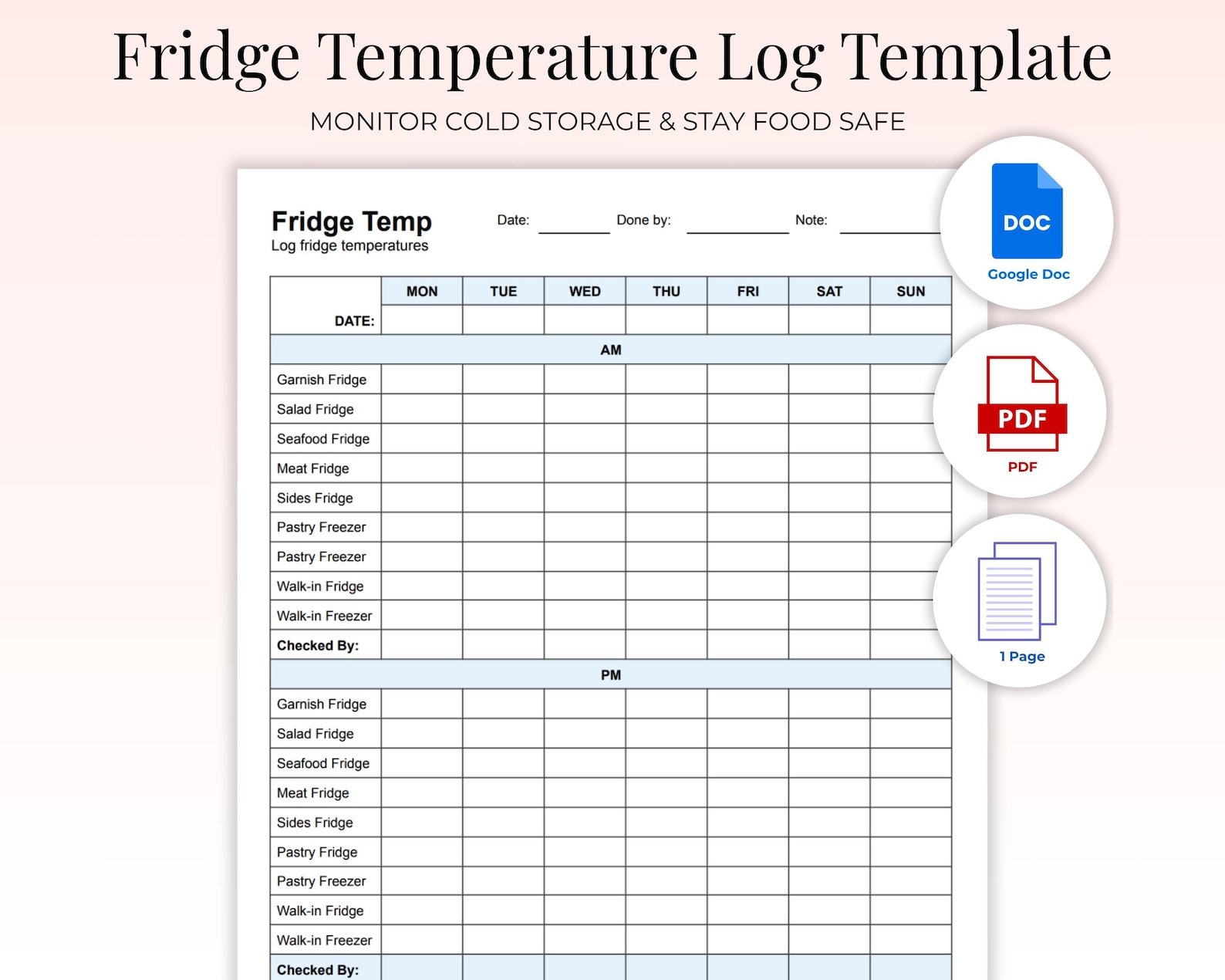 Fridge Temperature Log Sheet | Am/pm Weekly Fridge & Freezer Tracker ...