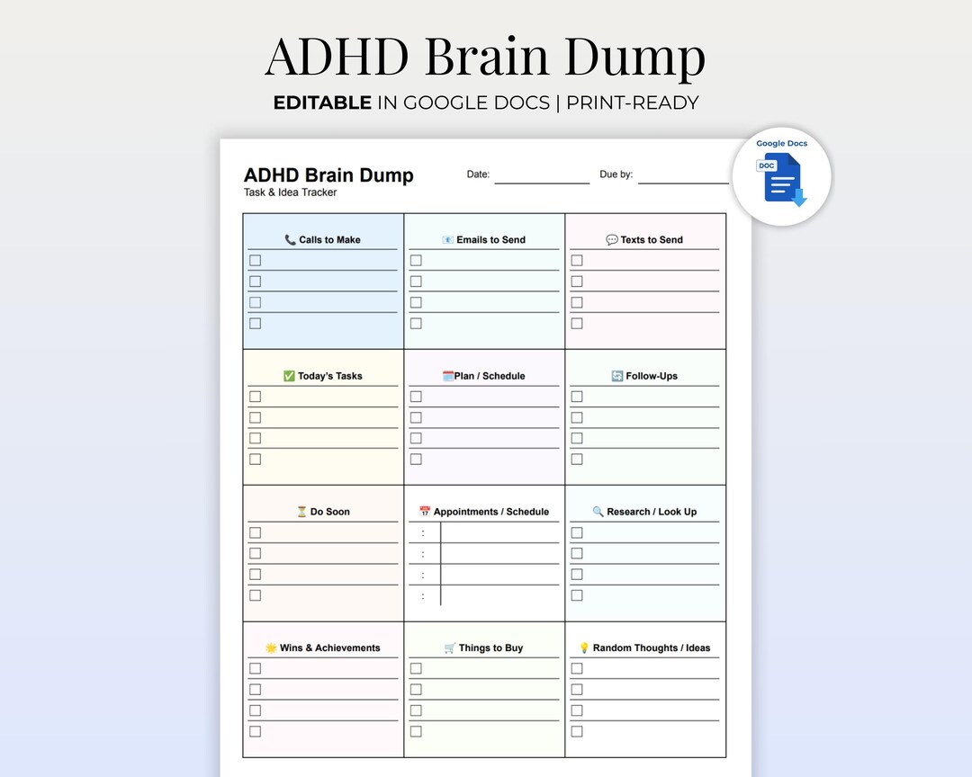 ADHD Planner PDF | Brain Dump | Daily Printable Planner | To-do List ...