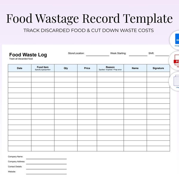 Printable Waste Sheets - Etsy