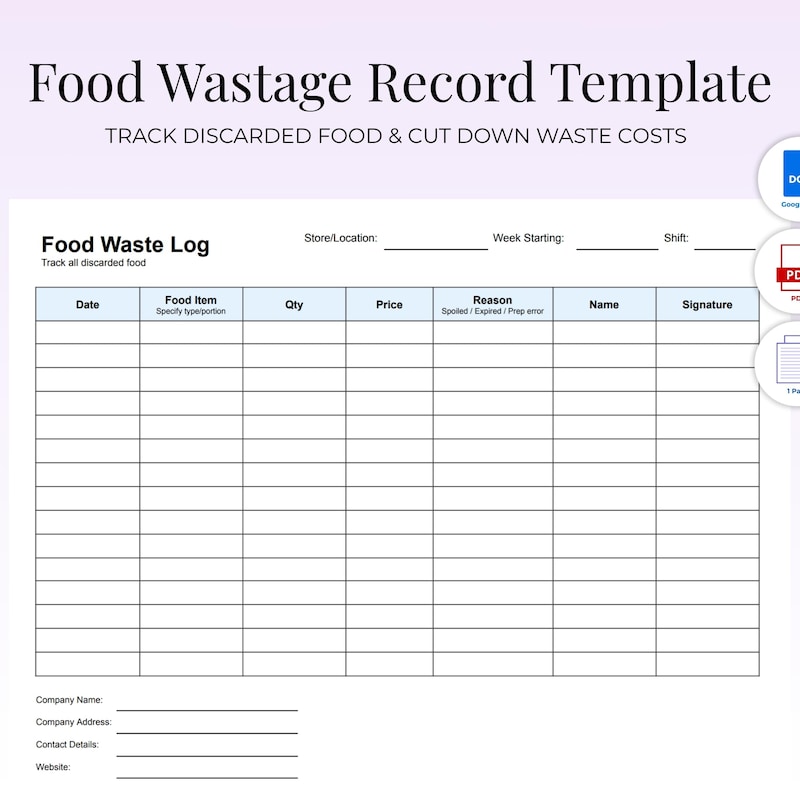 Restaurant Waste Sheets - Etsy