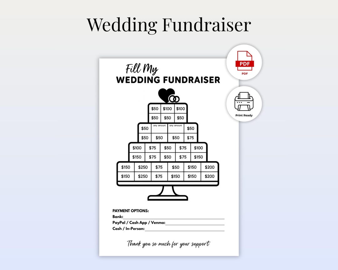Wedding Fundraiser Chart Printable | Donation Tracker Sheet | Couple ...