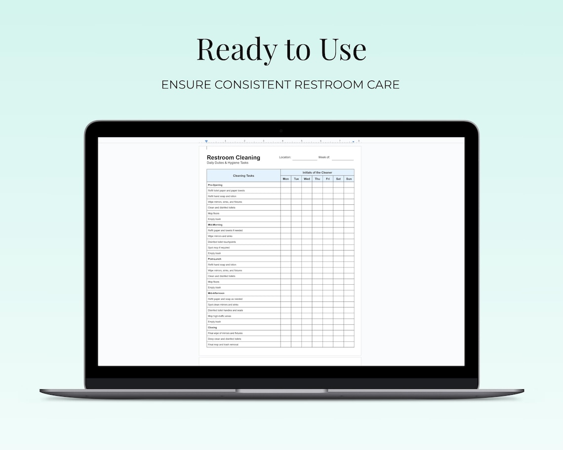 Editable Restroom Cleaning Checklist Template | Daily Bathroom Cleaning ...