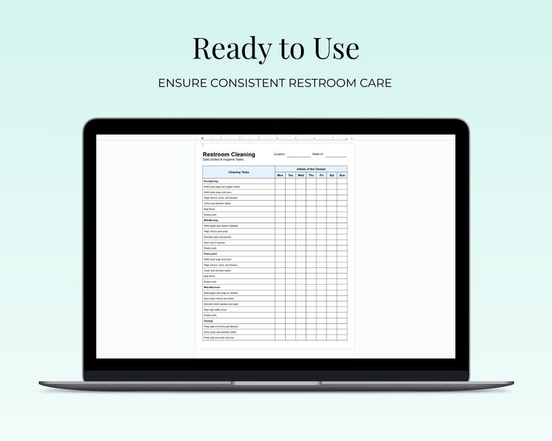 Editable Restroom Cleaning Checklist Template | Daily Bathroom Cleaning ...