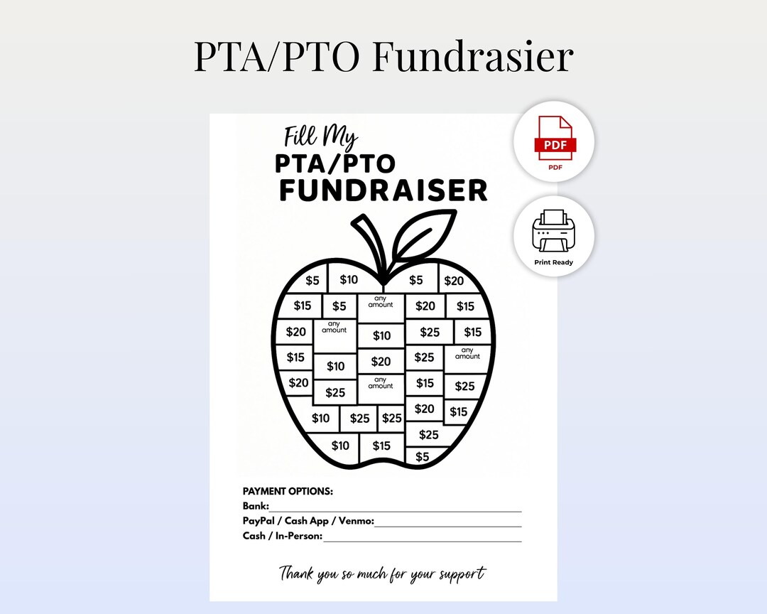 PTA PTO Fundraiser Chart Printable | School Donation Chart | Fundraiser ...