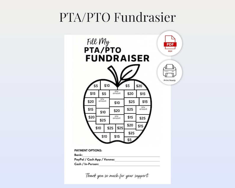 PTA PTO Fundraiser Chart Printable | School Donation Chart | Fundraiser ...