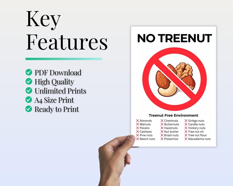 No Tree Nut Sign Printable A4 | Tree Nut Free Environment Poster ...