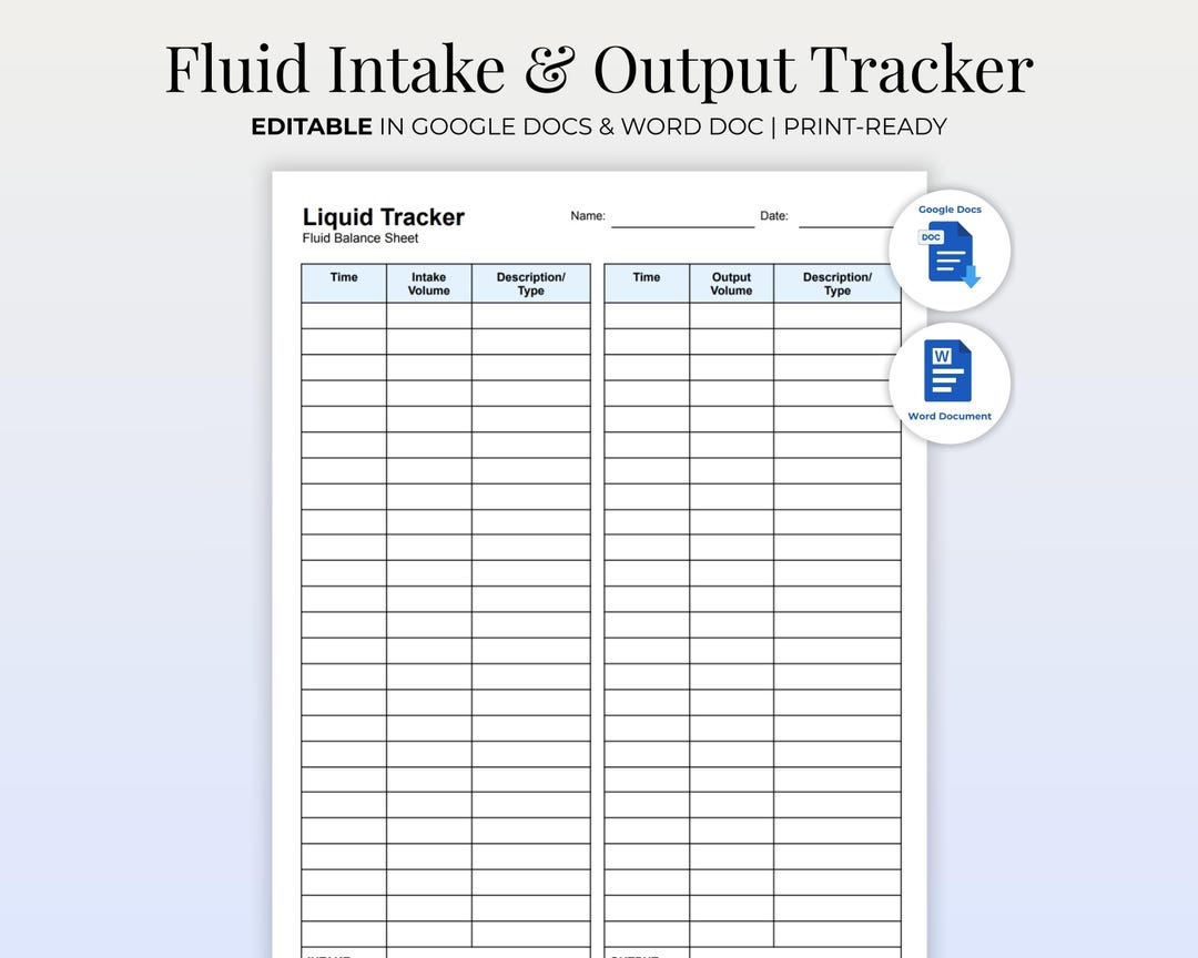 Fluids Intake and Output Record | Fluid Balance Chart | Intake Output Tracker | Nursing Form ...