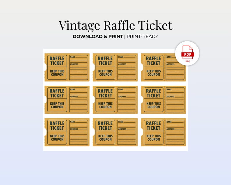 Vintage Raffle Ticket Printable PDF | Retro Raffle Ticket Template ...