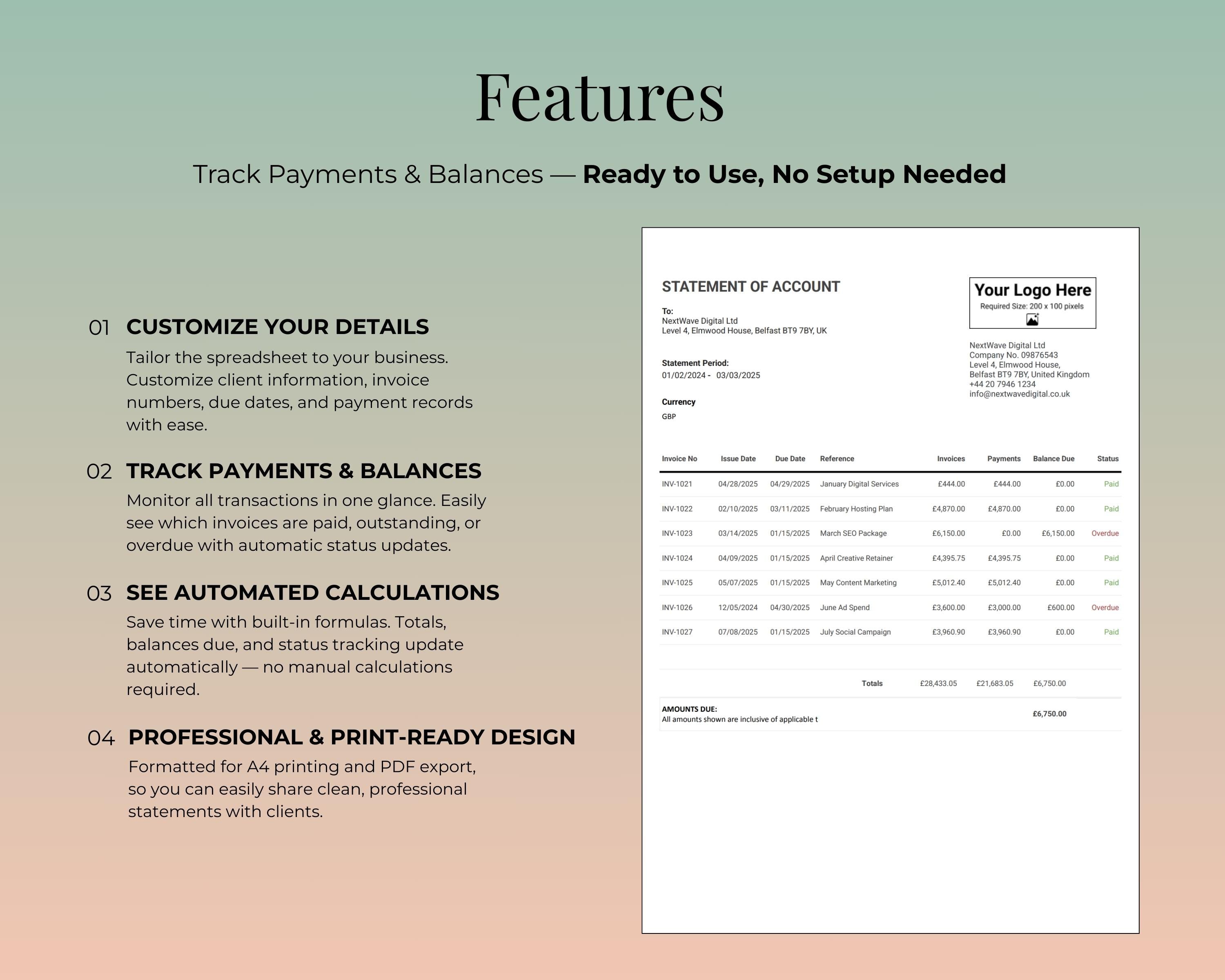 Statement of Account Template Google Sheets | Invoice Payment Tracker ...
