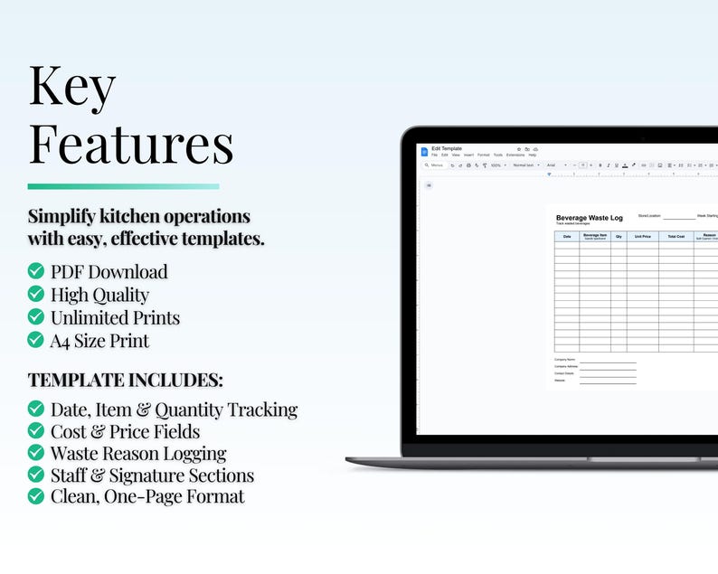 Beverage Waste Log Sheet | Track Spills, Overpour and Expired Drinks ...