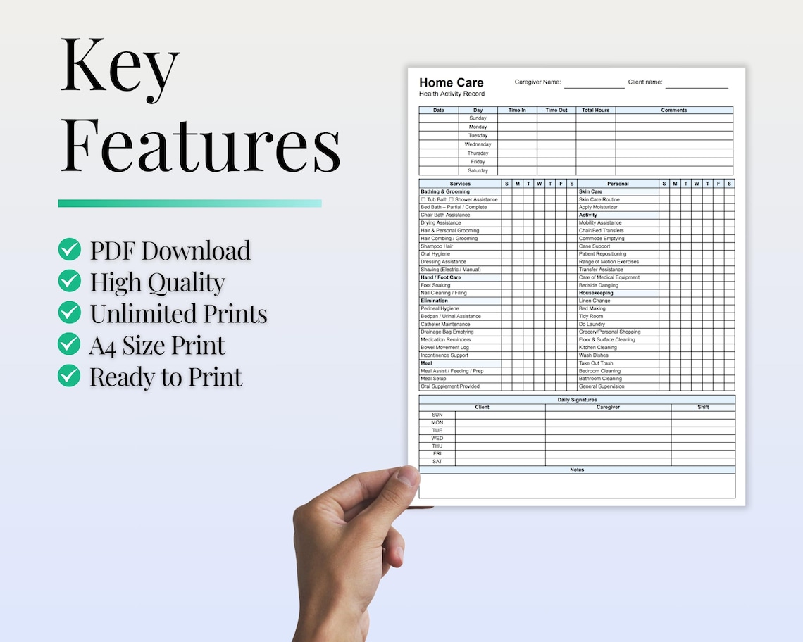 Home Health Caregiver Log Sheet | Daily Care Report, Caregiver ...