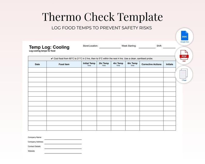 Cooling Temperature Log Sheet | HACCP Food Safety Template | Track ...