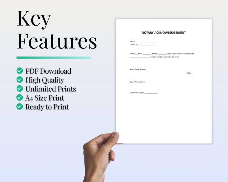 Notary Acknowledgement Form | Printable Notary Letter & Notarization ...