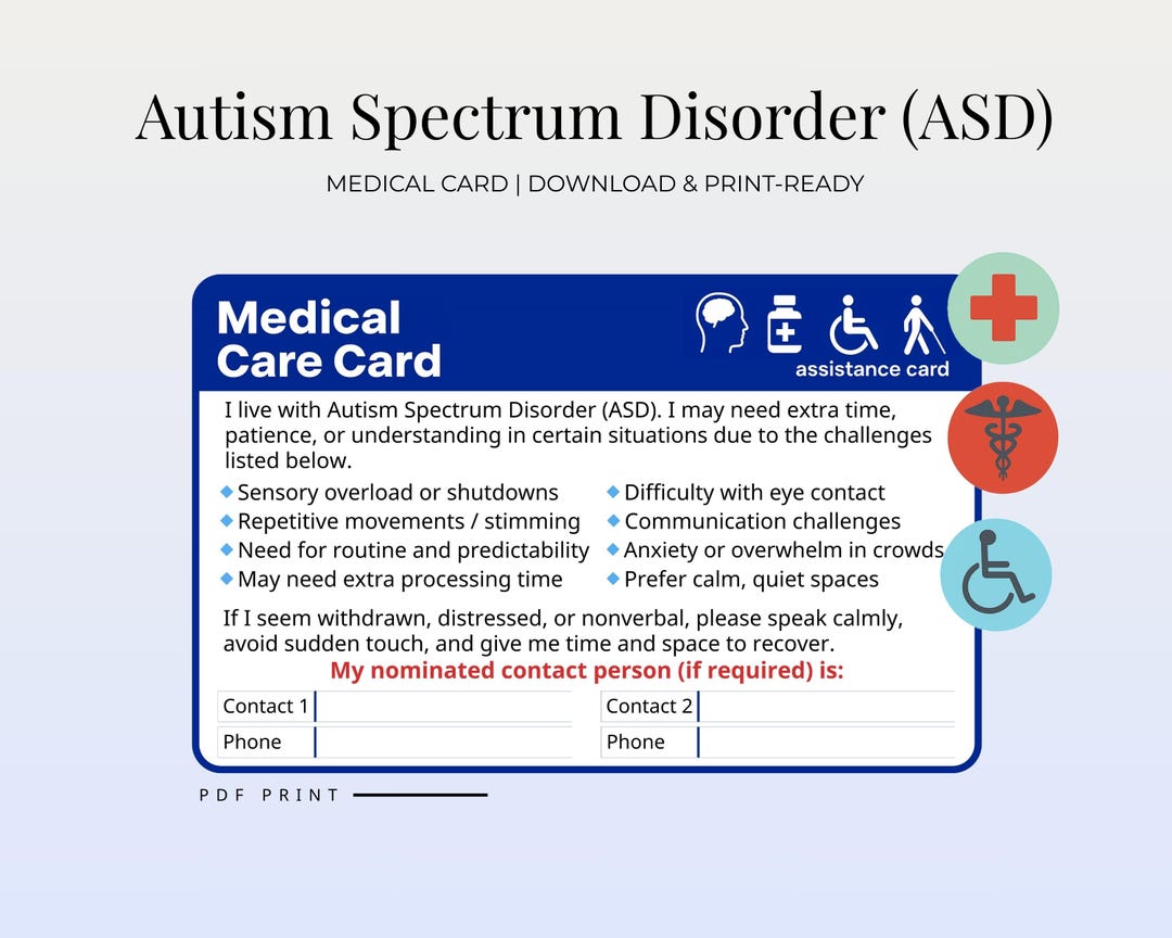 Autism Assistance Card – Autism Spectrum Disorder (ASD) Support Card ...