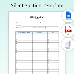Silent Auction Bid Sheet A4 Printable PDF & Editable Google Docs ...