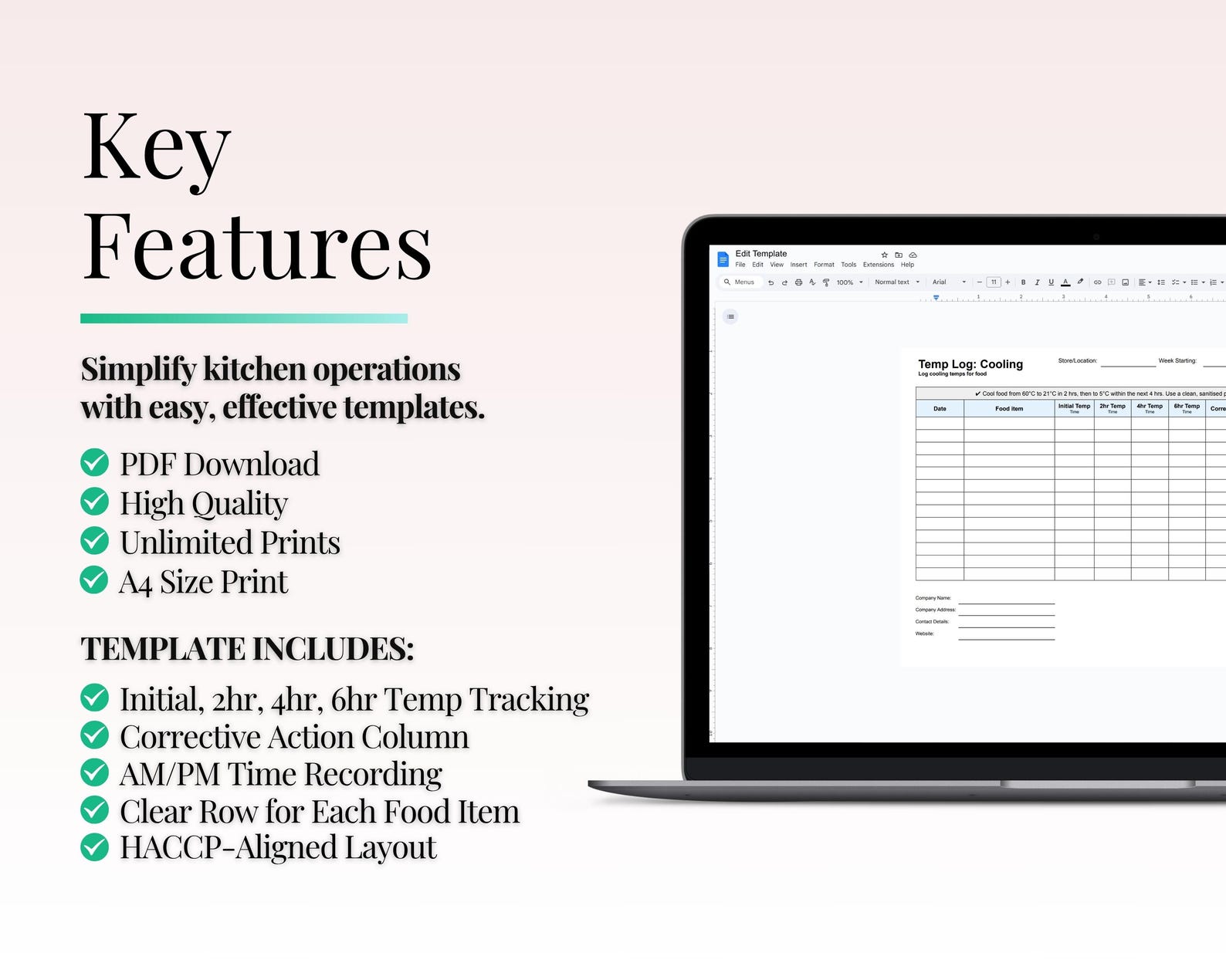 Cooling Temperature Log Sheet | HACCP Food Safety Template | Track ...