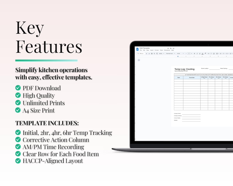 Cooling Temperature Log Sheet | HACCP Food Safety Template | Track ...