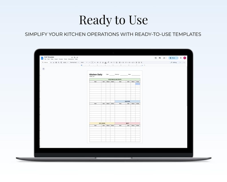 Kitchen Daily Order List Template | Food Stock & Order Sheet for Chefs ...