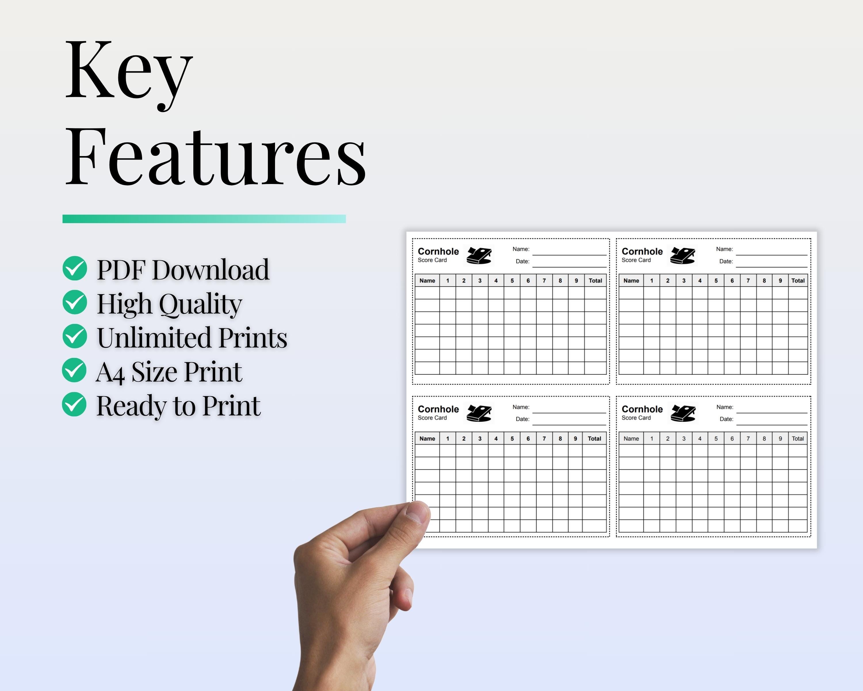 Printable Cornhole Score Card | Cornhole Bean Bag Toss Score Sheet ...