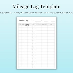 Mileage Tracker Printable | Editable Mileage Log (PDF and Word) | Car ...
