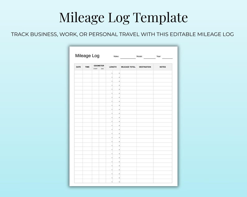 Mileage Tracker Printable | Editable Mileage Log (PDF and Word) | Car ...