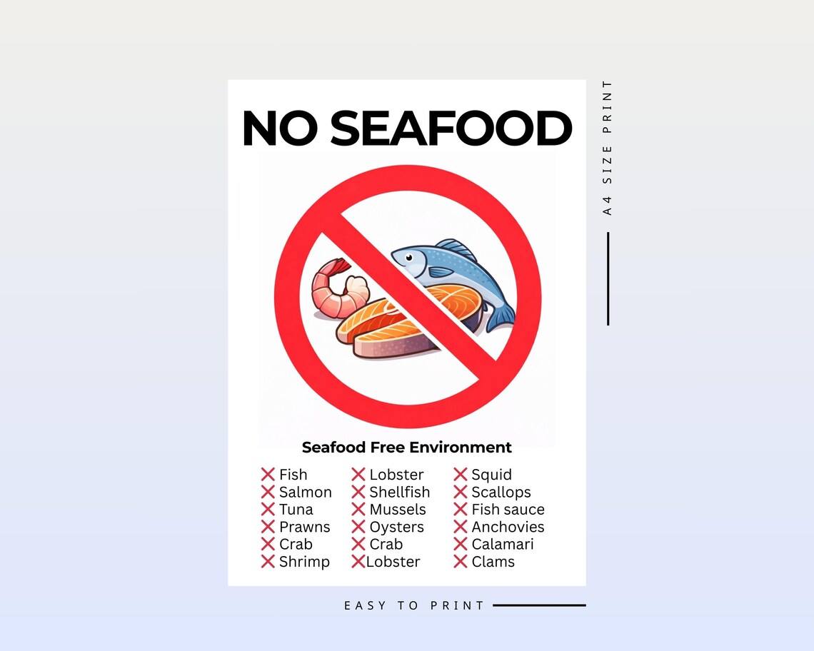 No Seafood Sign Printable A4 | Seafood Free Environment Poster ...