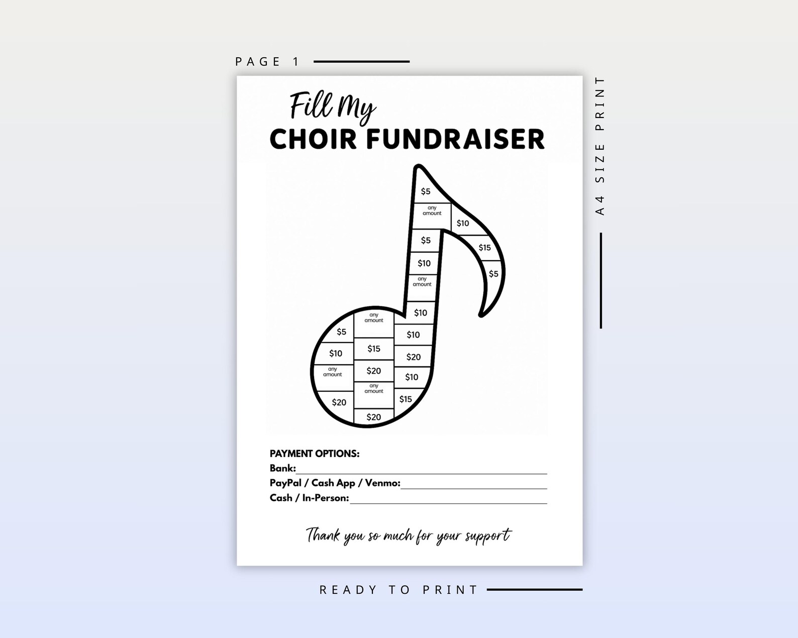 Choir Fundraiser Chart Printable | Donation Chart for Choir Trips ...
