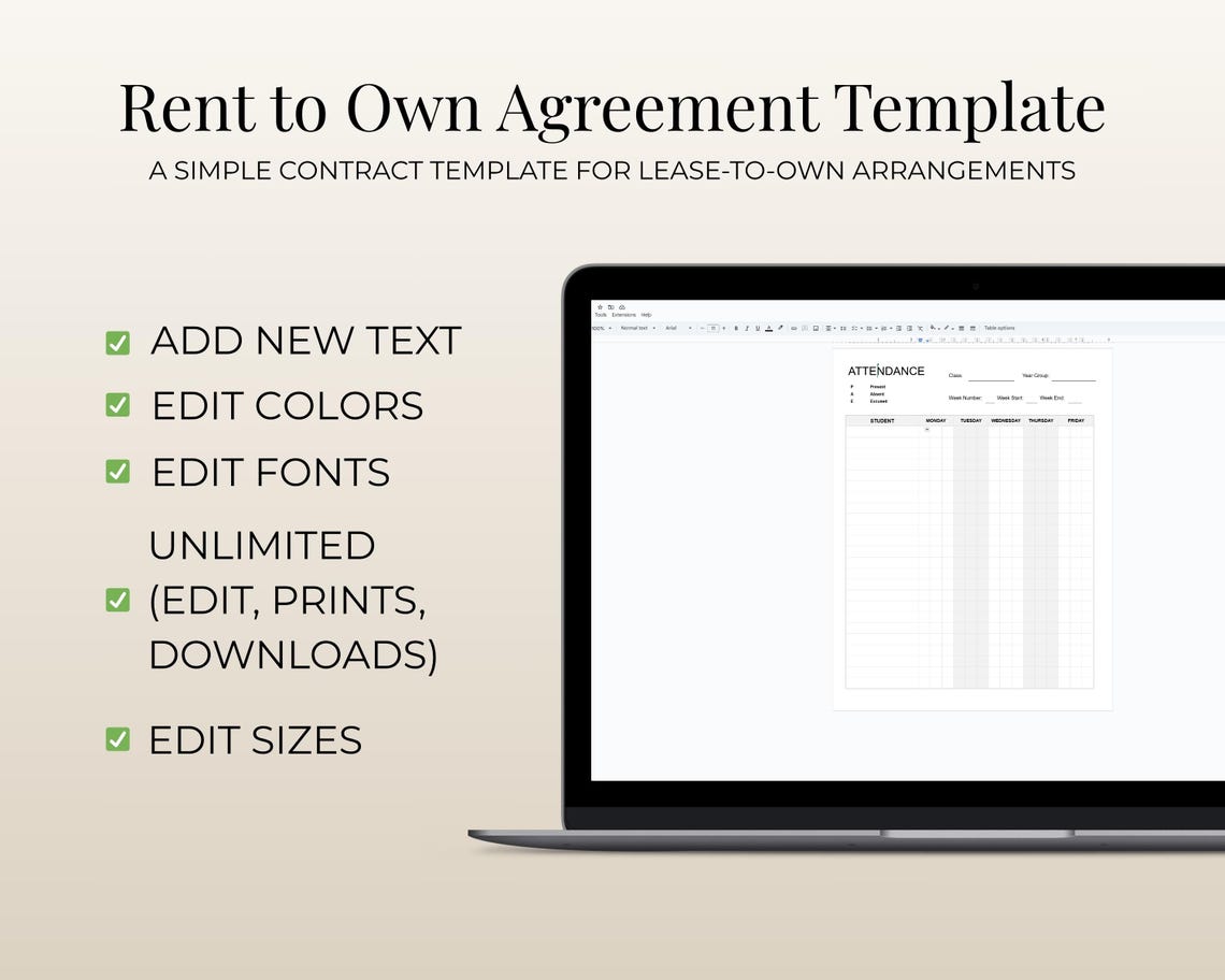 Rent to Own Agreement Template | Lease to Own Contract Printable ...