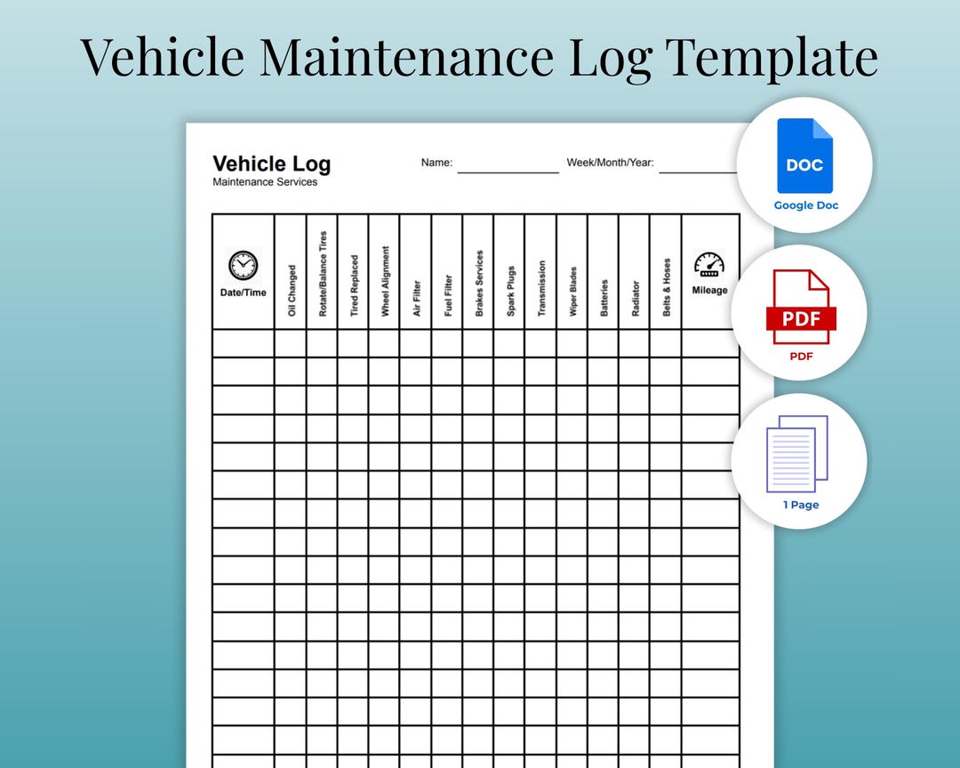 Vehicle Maintenance Log Template Editable & Printable | A4 Car Service ...