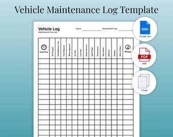 Printable Car Maintenance Log Template - Vehicle Service Record - Auto ...