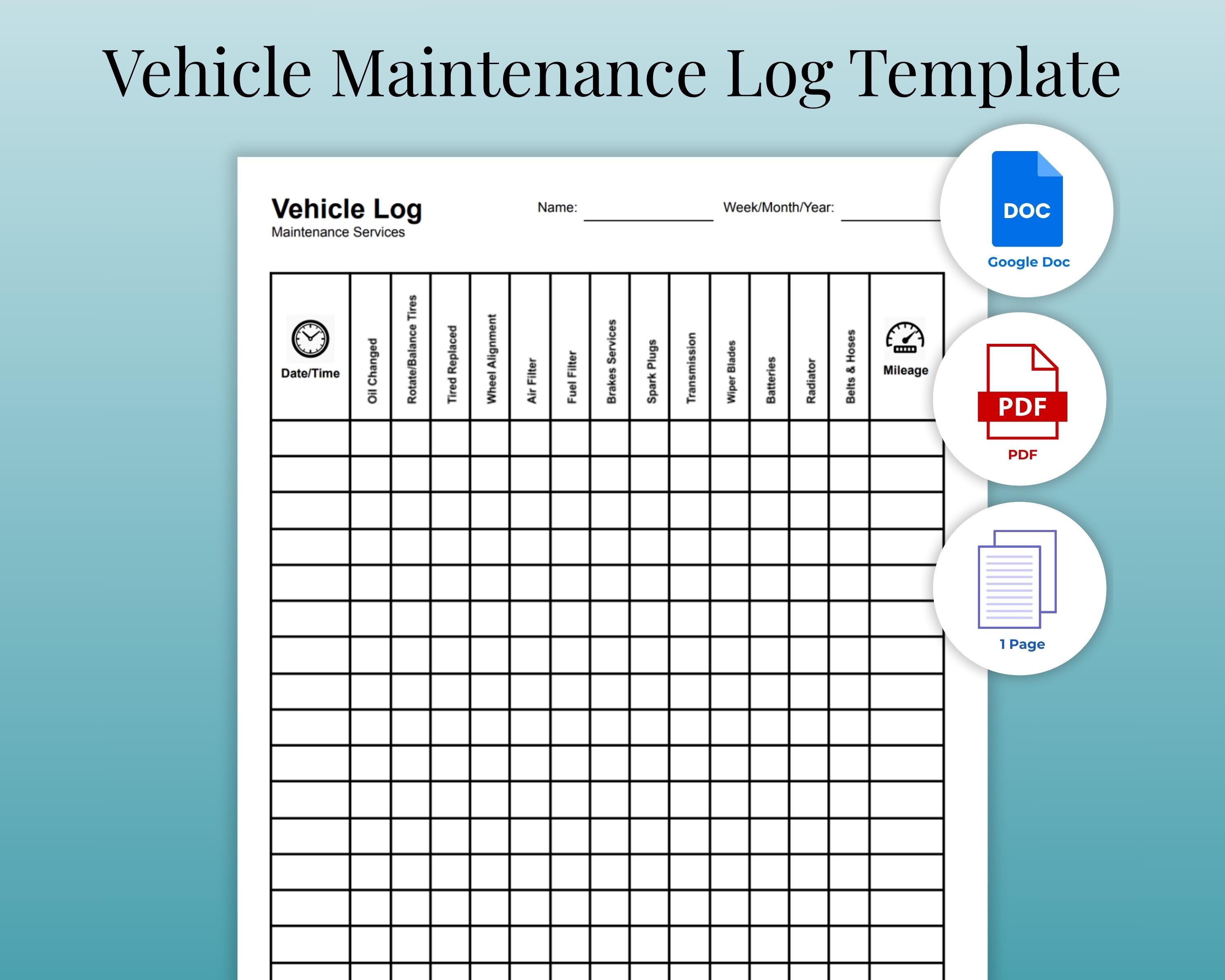 Vehicle Maintenance Log Template Editable & Printable | A4 Car Service ...