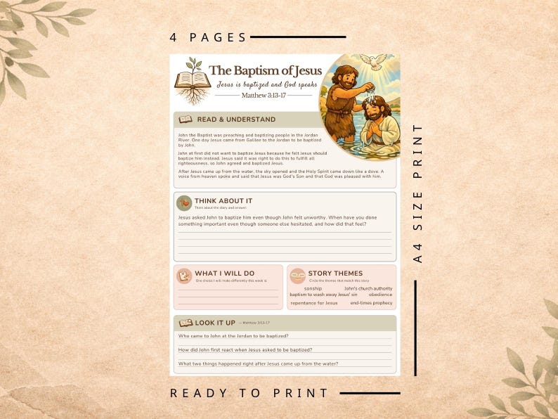 Baptism of Jesus Activity Pack for Kids | Matthew 3, Mark 1, Luke 3 ...
