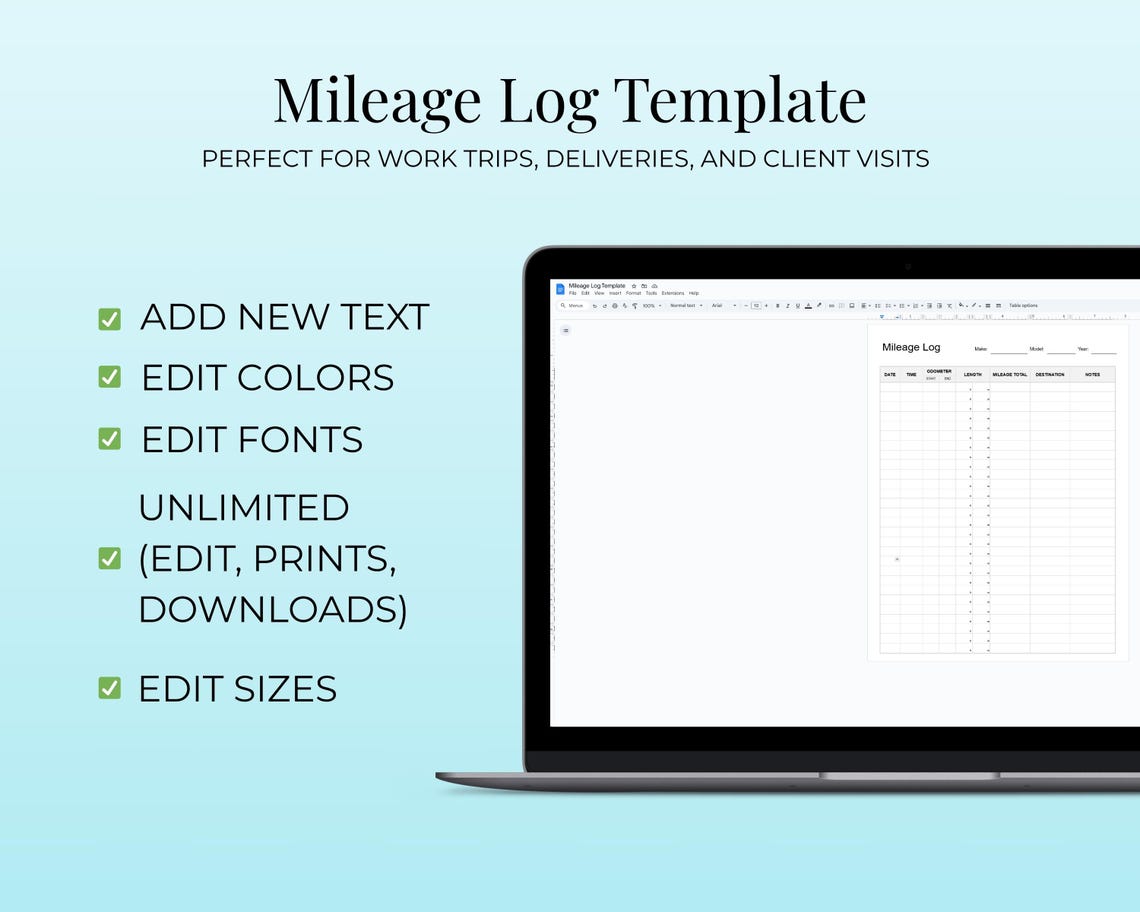 Mileage Tracker Printable | Editable Mileage Log (PDF and Word) | Car ...