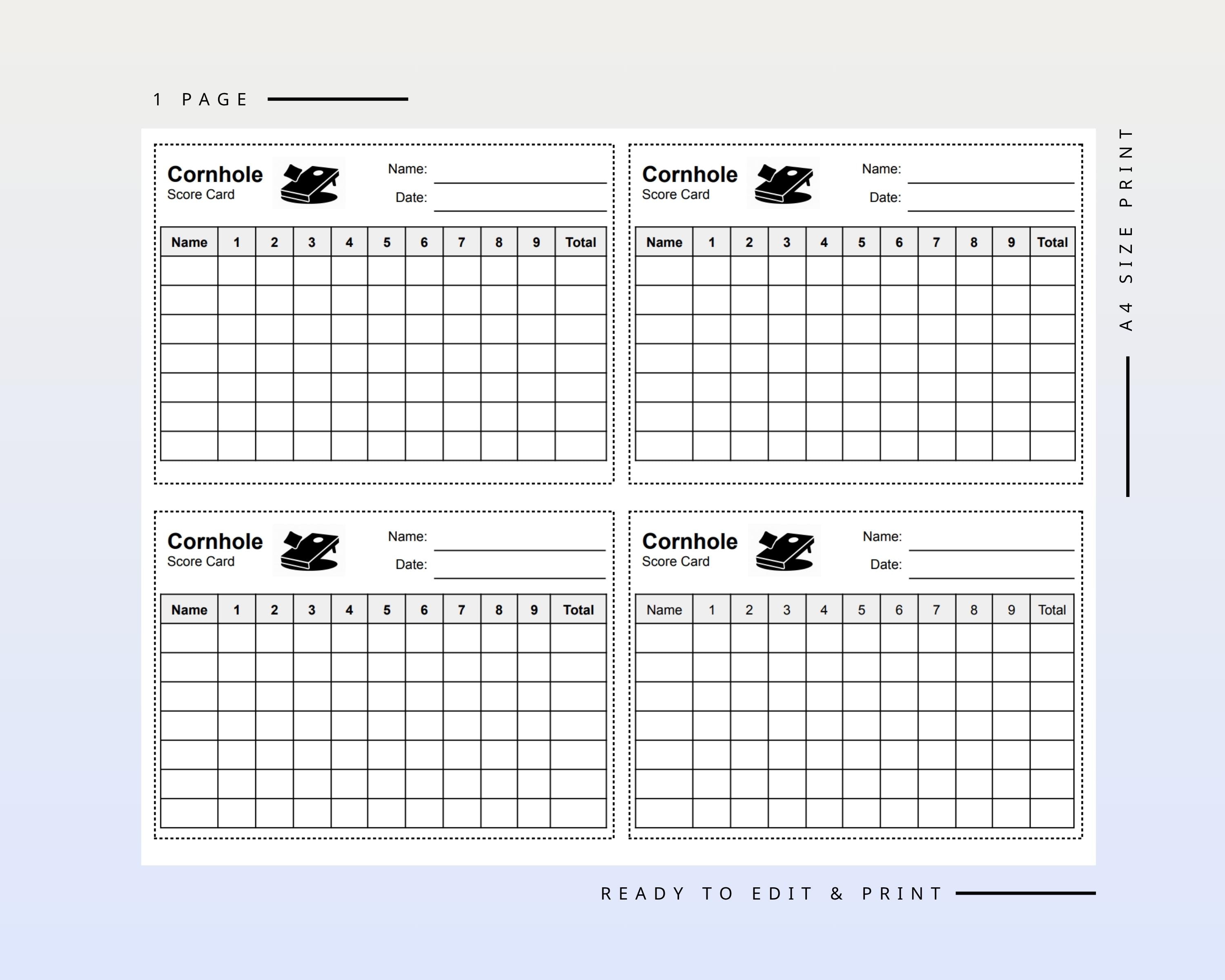Printable Cornhole Score Card | Cornhole Bean Bag Toss Score Sheet ...