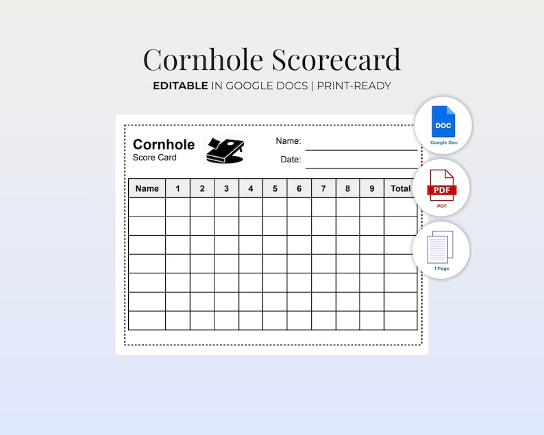 Printable Cornhole Score Card | Cornhole Bean Bag Toss Score Sheet ...