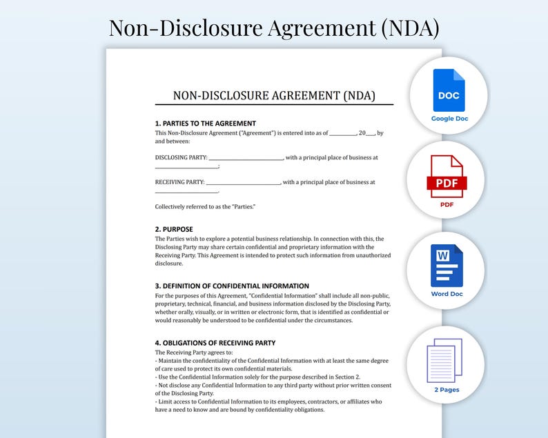 Non-disclosure Agreement (NDA) Template | Editable Confidentiality ...