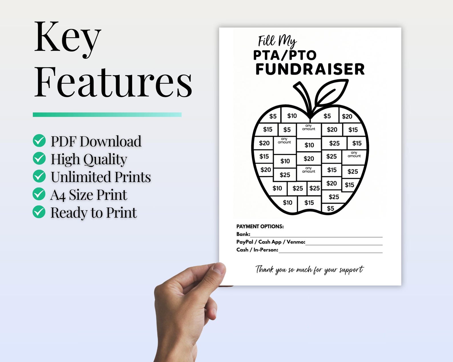 PTA PTO Fundraiser Chart Printable | School Donation Chart | Fundraiser ...
