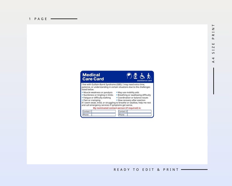Guillain-barré Syndrome Medical Assistance Card – GBS Support Card ...
