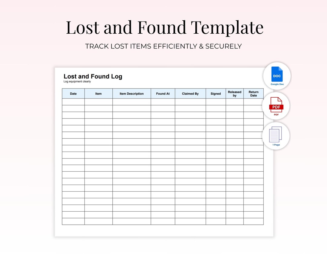 Lost and Found Log Template | Printable Equipment Tracker | Editable ...