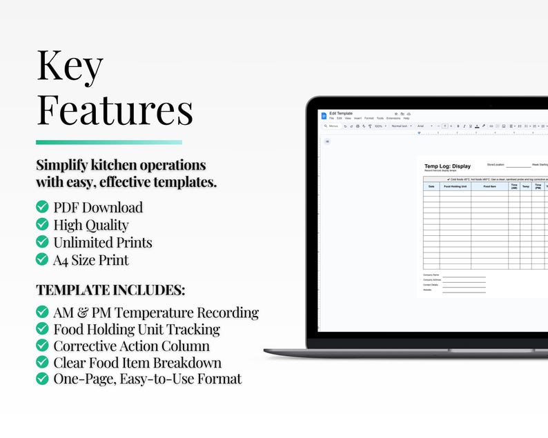 Hot & Cold Food Temperature Log | Display Temp Record Sheet for Am/pm ...