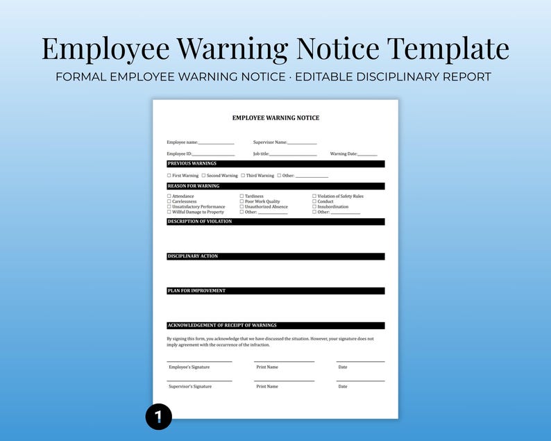 Employee Discipline Form Template | Editable HR Warning Notice | PDF ...
