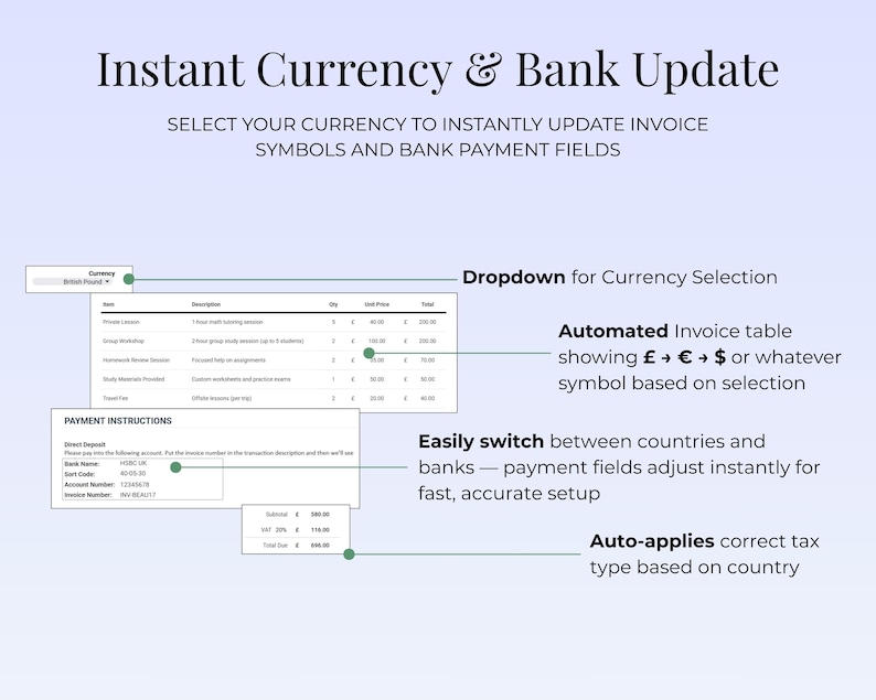 Tutor Invoice Template | Private Lessons | Google Sheets | Editable ...