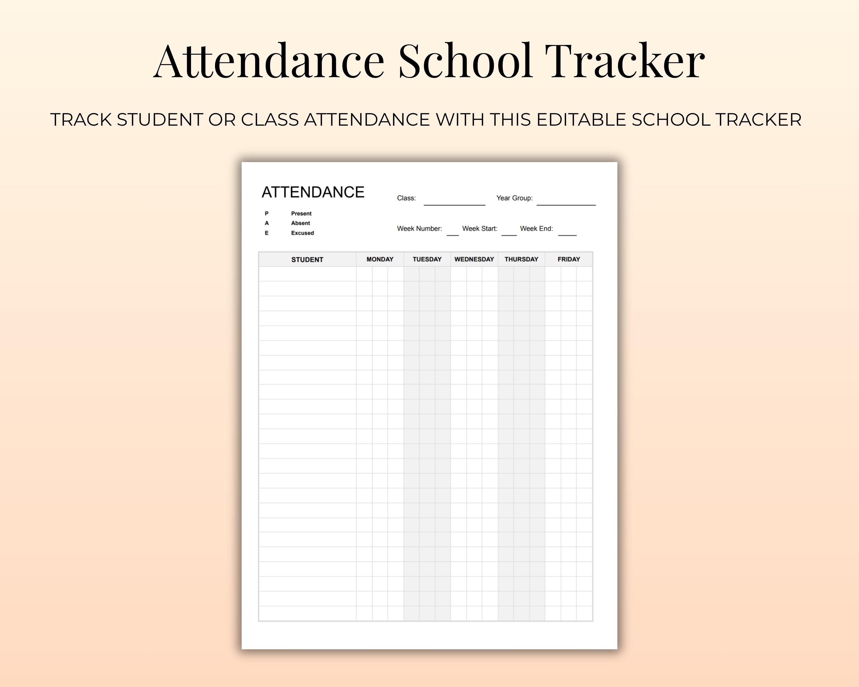 Attendance Tracker Printable | School Attendance Sheet Template ...