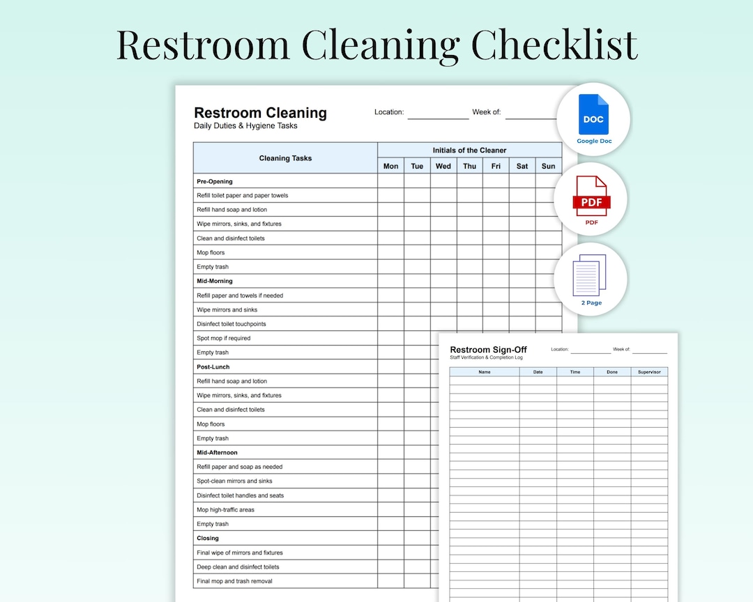 Editable Restroom Cleaning Checklist Template | Daily Bathroom Cleaning ...