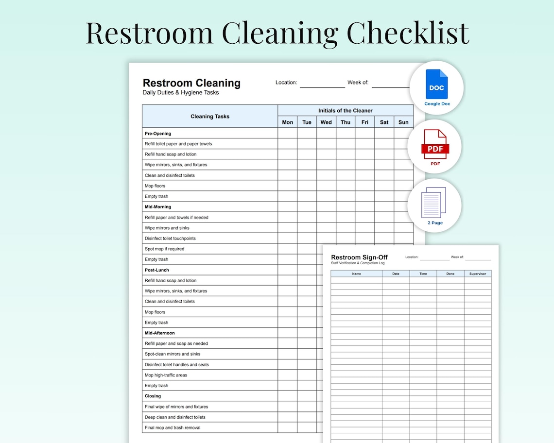 Editable Restroom Cleaning Checklist Template | Daily Bathroom Cleaning ...