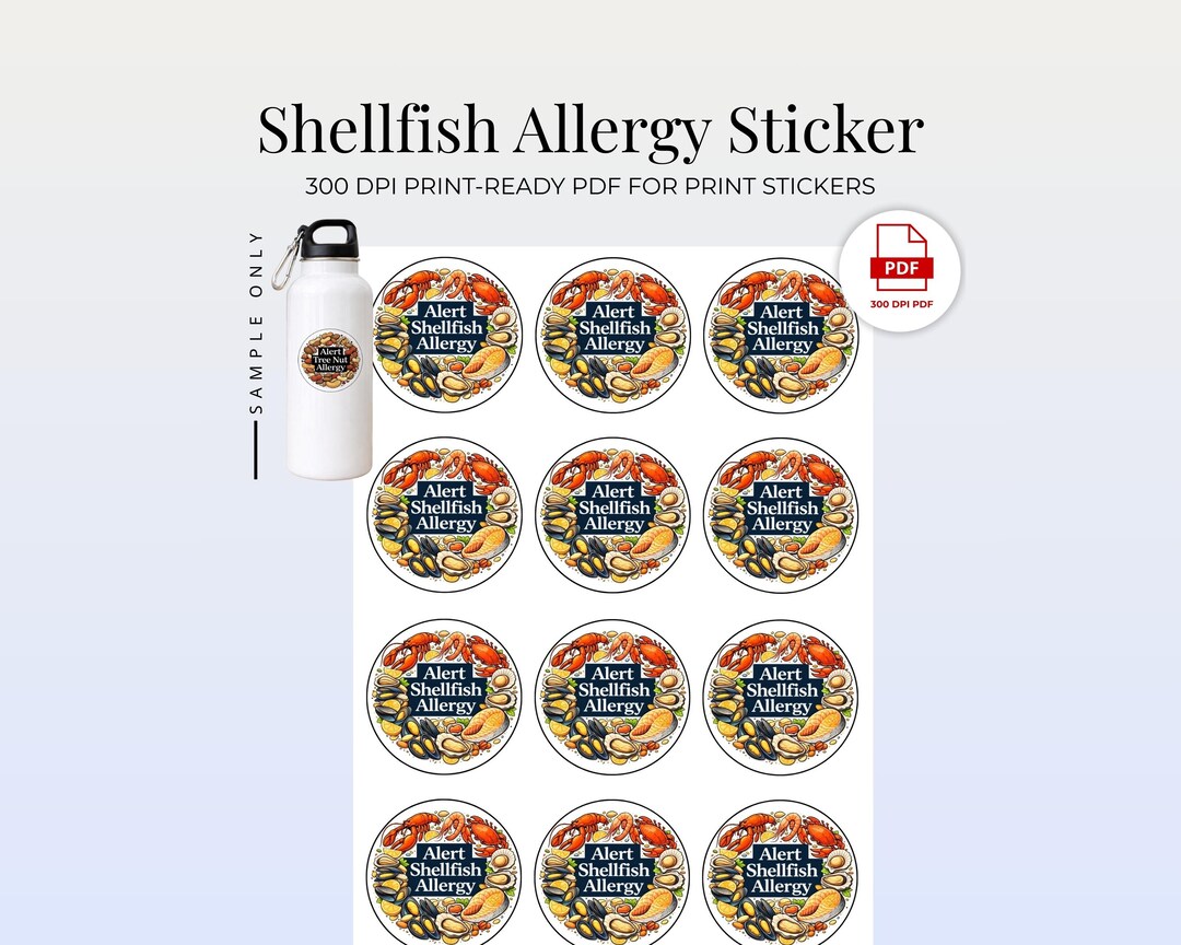 Shellfish Allergy Sticker Printable | Alert Shellfish Allergy Labels ...