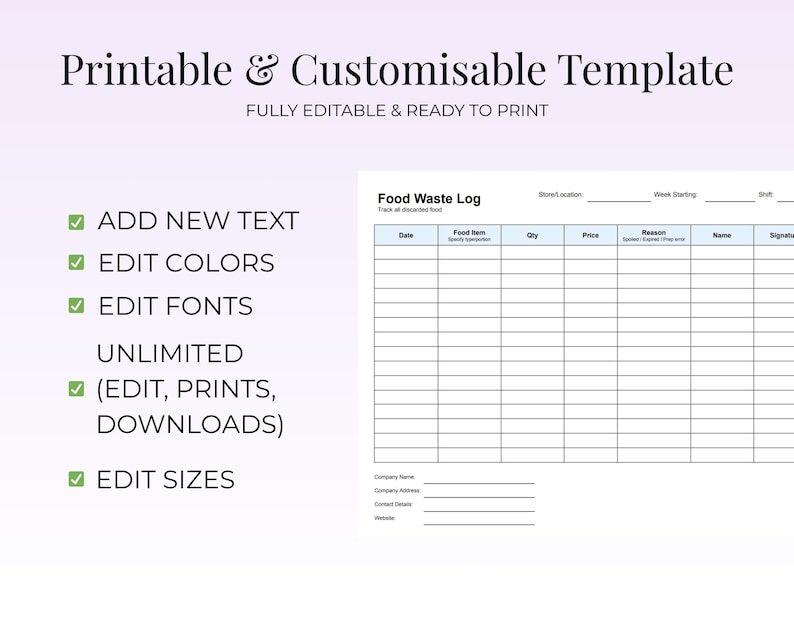 Food Waste Log Sheet | Track Spoiled, Expired & Prep Error Waste ...
