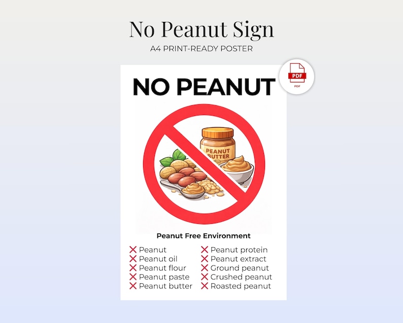 No Peanuts Sign Printable A4 | Peanut Free Environment Poster | Peanut ...