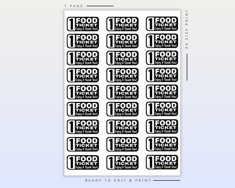 Food Tickets | Printable Meal Voucher Template | Party & Event Food ...